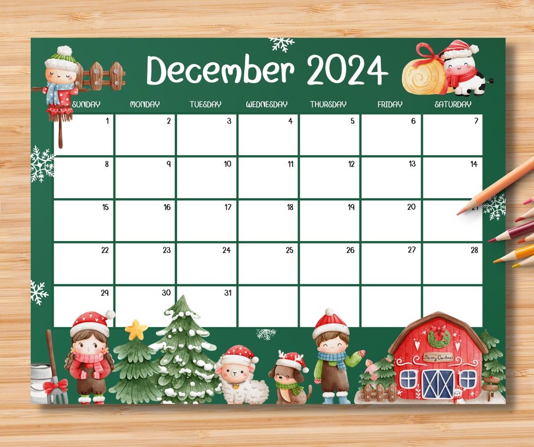 EDITABLE December 2024 Calendar, Beautiful Christmas on a Farm ...