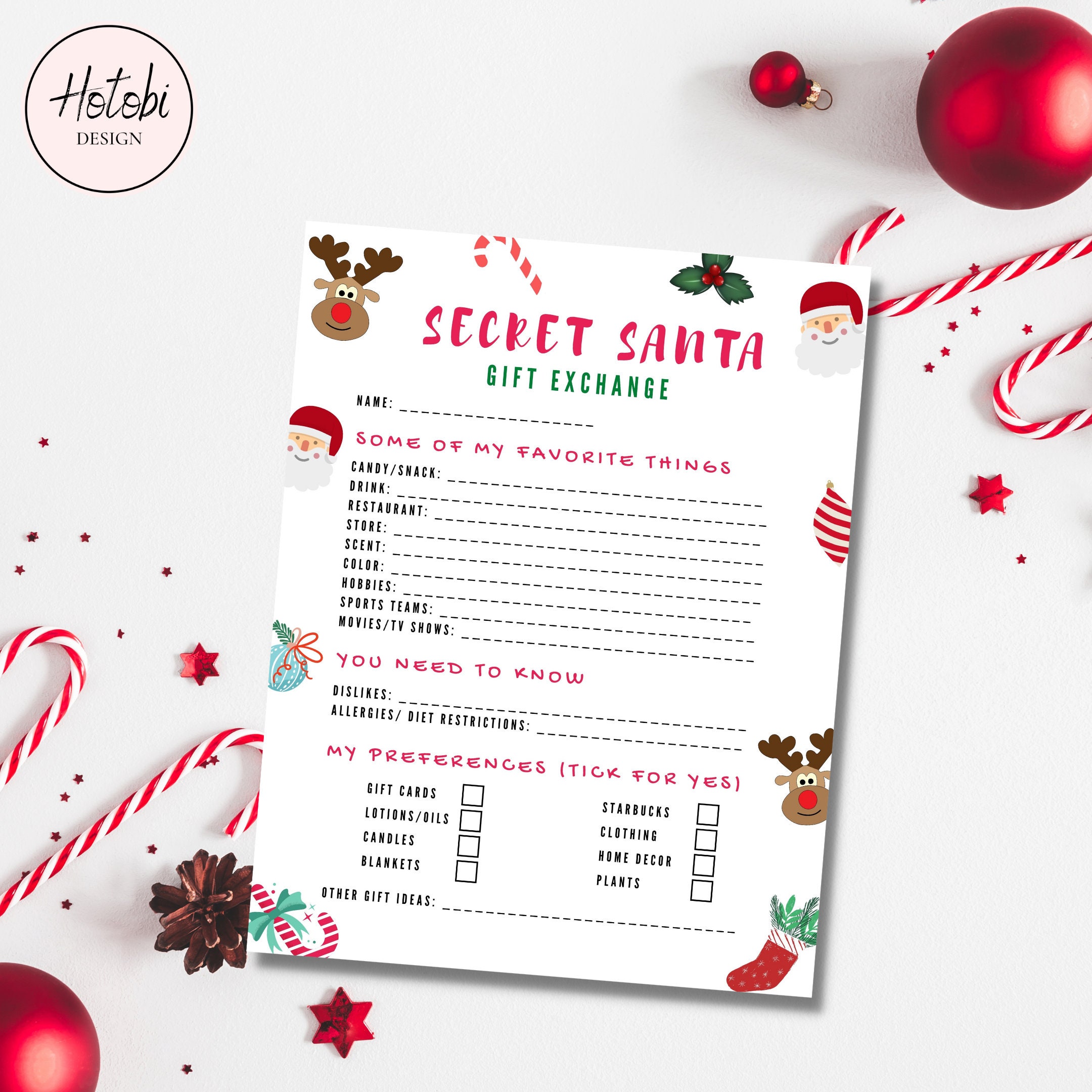 Secret Santa Questionnaire Printable, Secret Santa Form Secret Santa ...