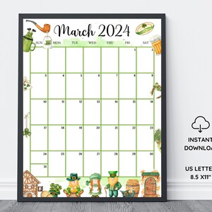 EDITABLE March 2024 Calendar vertical / Portrait, St. Patrick's Day ...