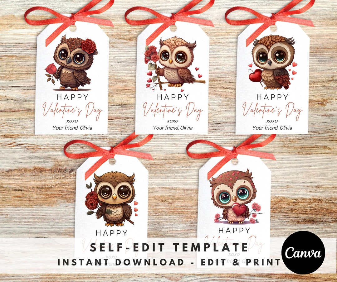 EDITABLE Valentine Gift Tag, School Gift Tag Template With Cute Owls ...