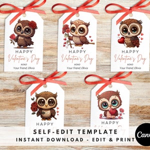 EDITABLE Valentine Gift Tag, School Gift Tag Template With Cute Owls ...