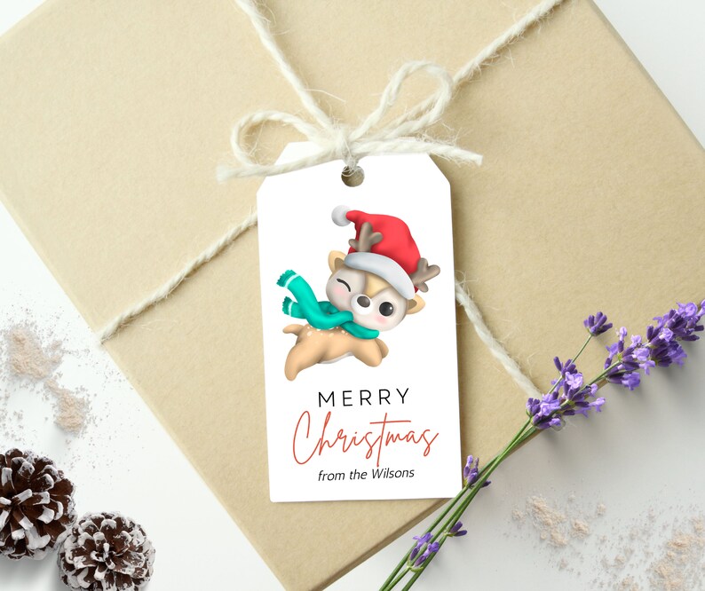 EDITABLE Christmas Gift Tag Cute Cartoon Holiday Gift Tag - Etsy
