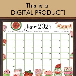 EDITABLE June 2024 Calendar Hello Summer w/ Cute Gnome and - Etsy España