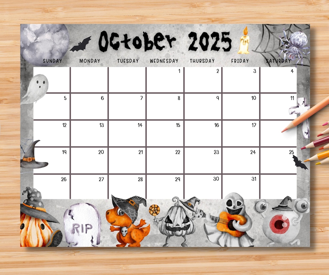 Editable October 2024 Calendar, Spooky Halloween W/ Cute Ghost & Spider ...