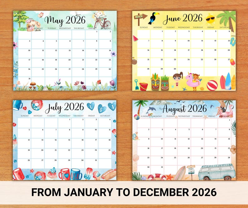 Editable 2026 Monthly Calendar, Cute Printable 2026 Planner for Kids ...