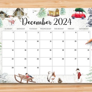 EDITABLE December 2024 Calendar, Beautiful Winter Christmas W/ Snowman ...