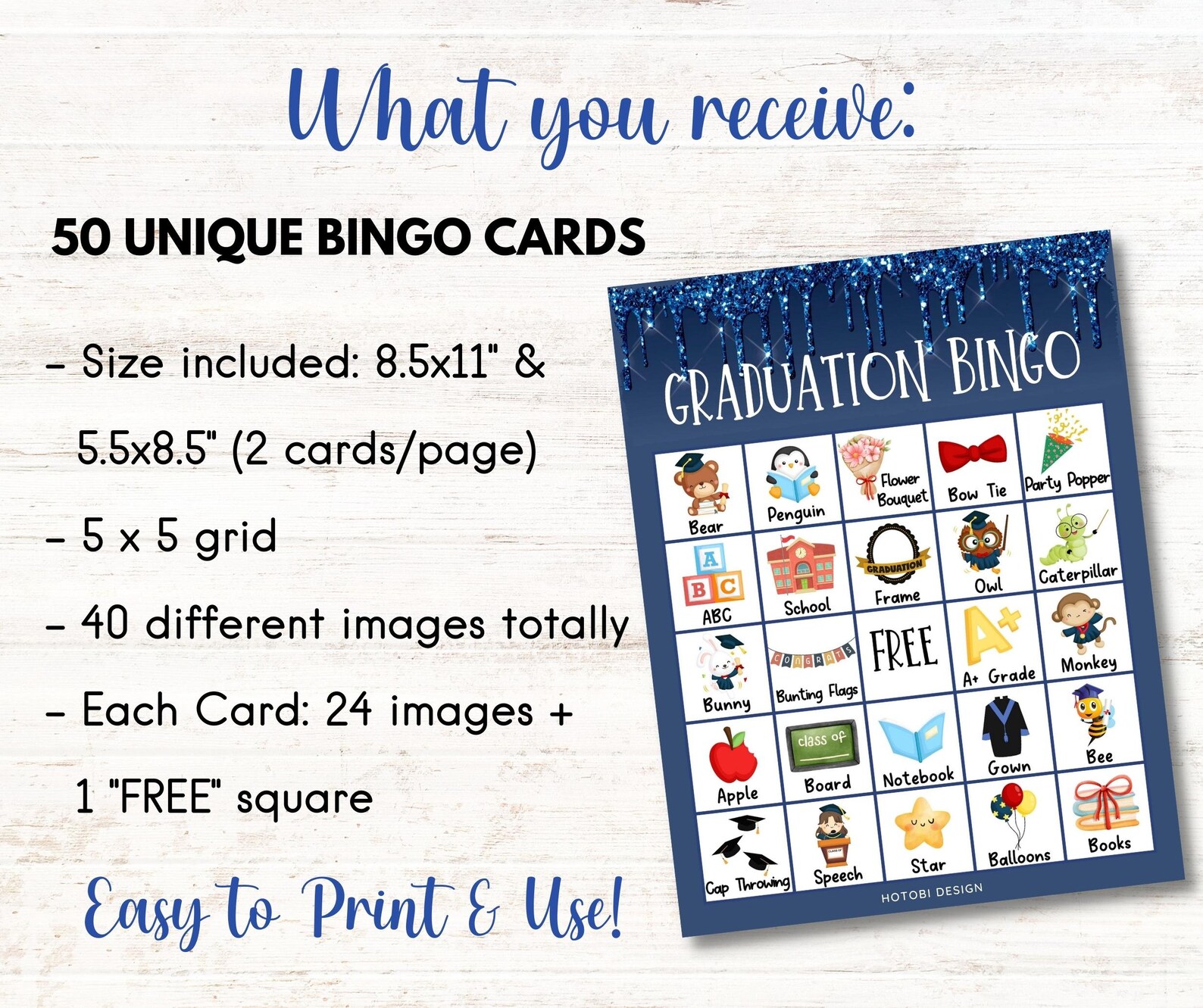 Printable Graduation Bingo Game, 50 Unique Bingo Cards, Class of 2023 ...