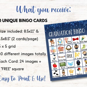 Printable Graduation Bingo Game, 50 Unique Bingo Cards, Class of 2023 ...