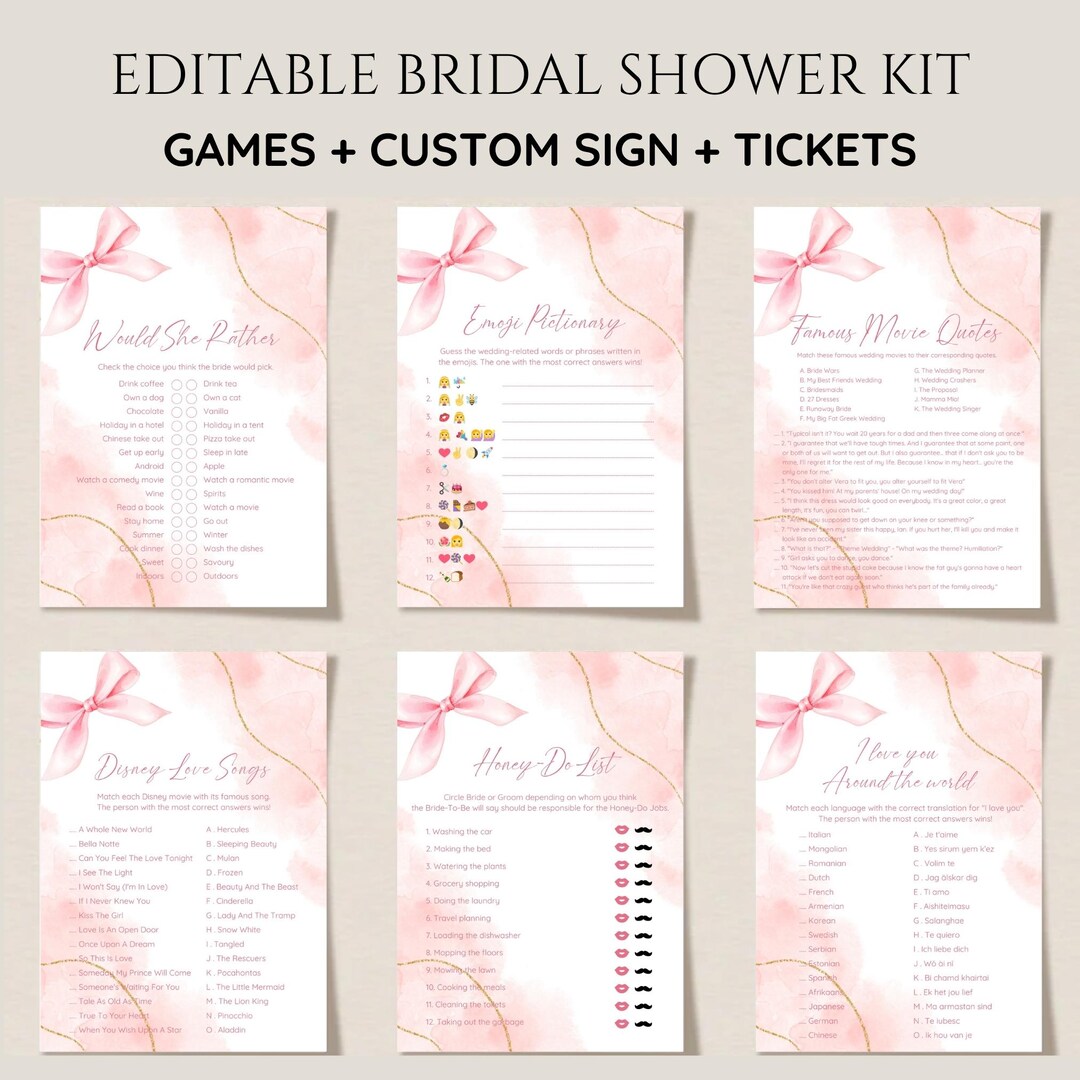 She's Tying the Knot Bridal Shower Game Bundle, Blush Pink Bow Game ...
