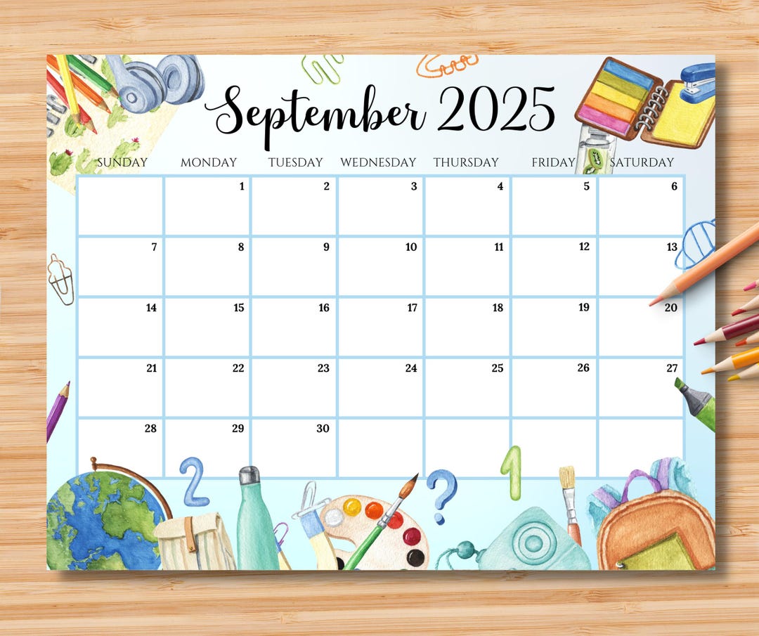 EDITABLE September 2025 Calendar, Cute Back to School Planner for Kids ...