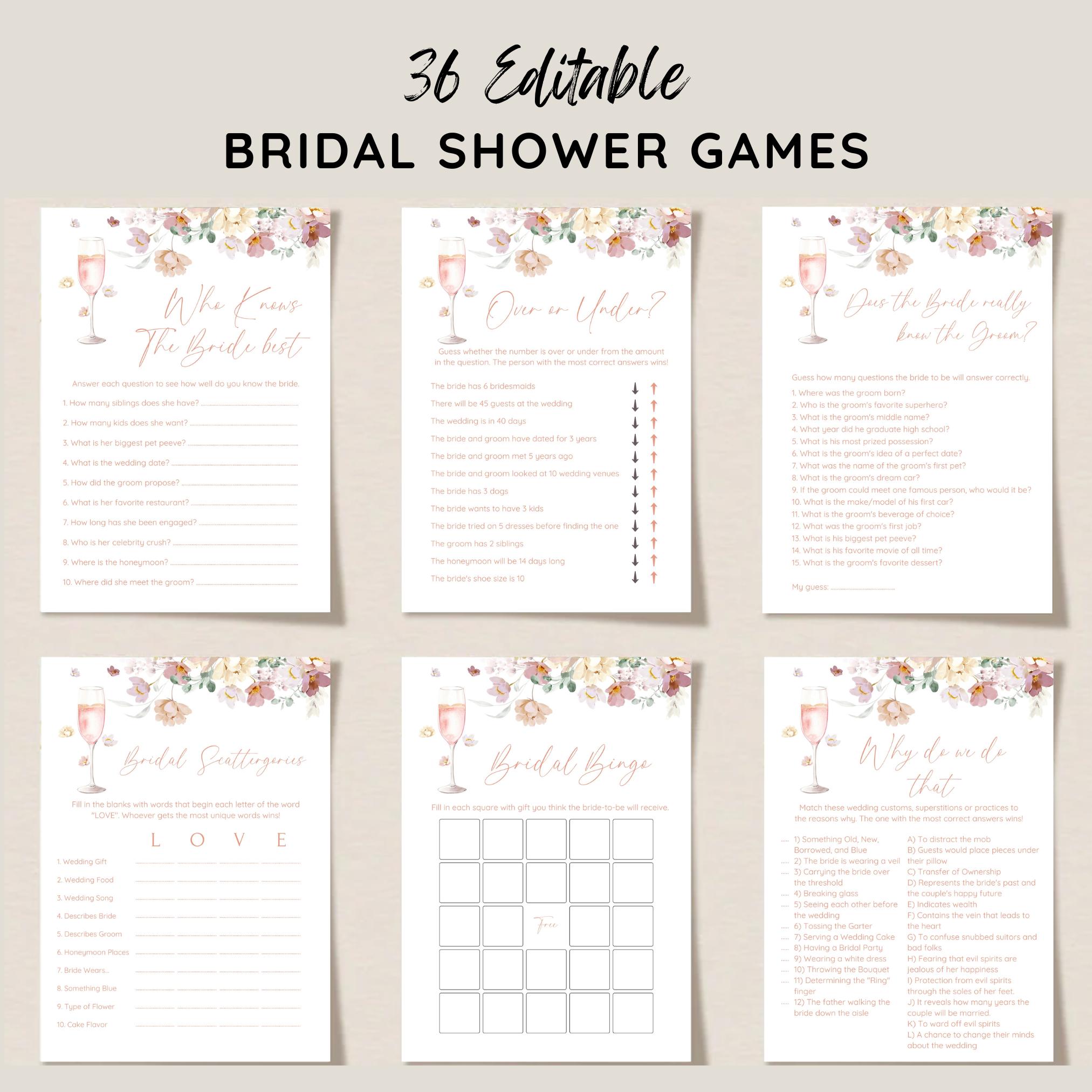 Petals and Prosecco Bridal Shower Game Bundle, Game Package for Bridal ...
