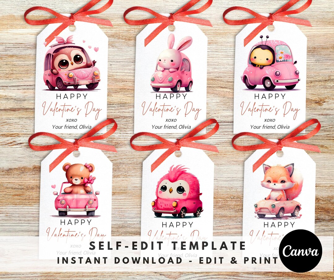 EDITABLE Valentine Gift Tag, School Gift Tag Template With Cute Animals ...