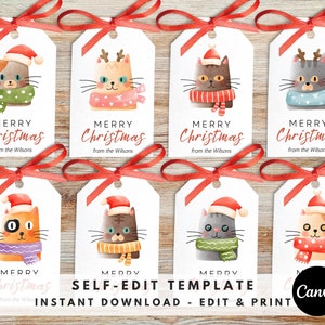 EDITABLE Cat Christmas Gift Tag, Holiday Gift Tag Template W/ Kittens ...