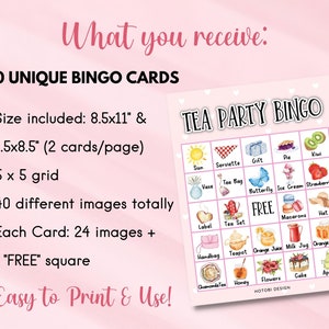 Printable Tea Party Bingo Game, 50 Unique Bingo Cards, High Tea ...