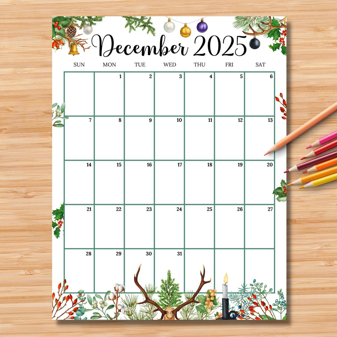 EDITABLE December 2025 Calendar (vertical/portrait), Colorful Christmas ...