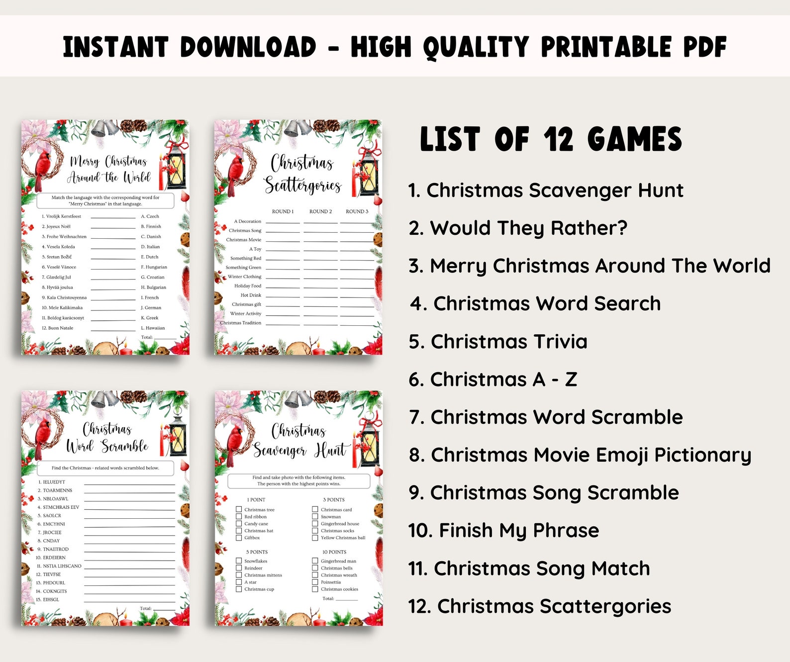 Printable Christmas Game Bundle, Christmas Party Games, Christmas Games ...