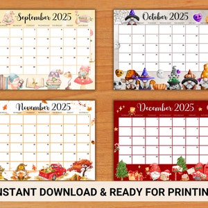 EDITABLE Gnome Monthly Calendar 2025, Printable Monthly Planner ...
