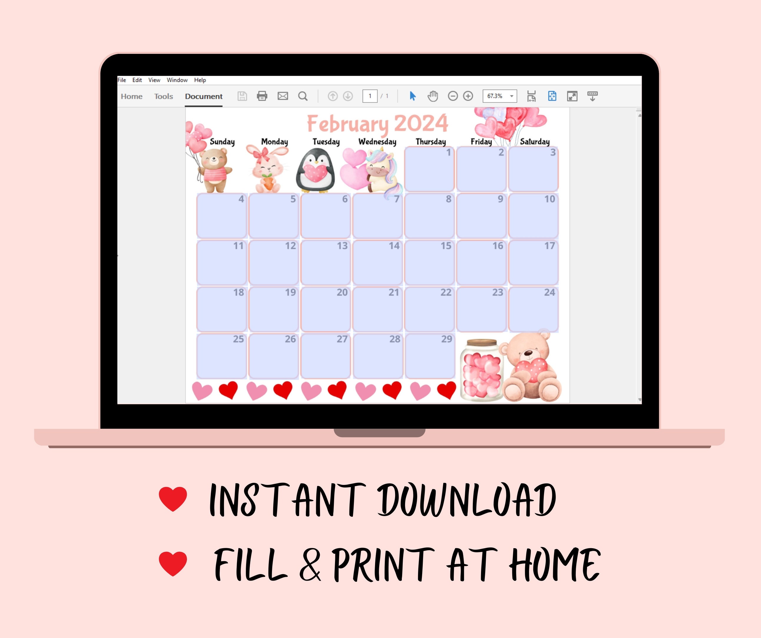 EDITABLE 2024 Calendars Cute Monthly Calendar for Kids - Etsy Australia