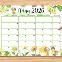 Editable May 2026 Calendar, Spring Wildflowers Planner, Printable ...