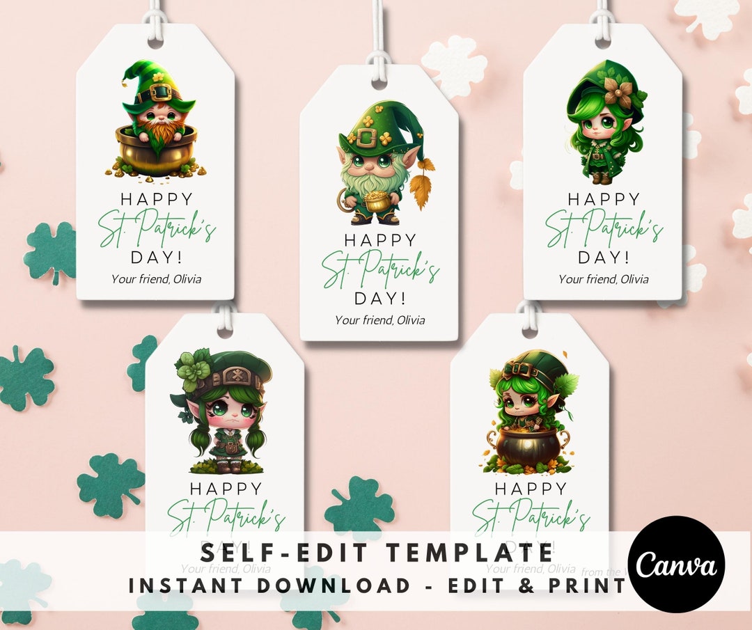 EDITABLE St. Patrick's Day Gift Tag, St Patrick's Day Tag W/ Chibi ...