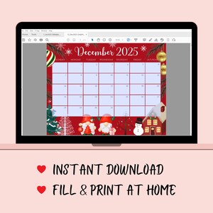 EDITABLE December 2025 Calendar, Colorful Christmas With Cute Gnomes ...