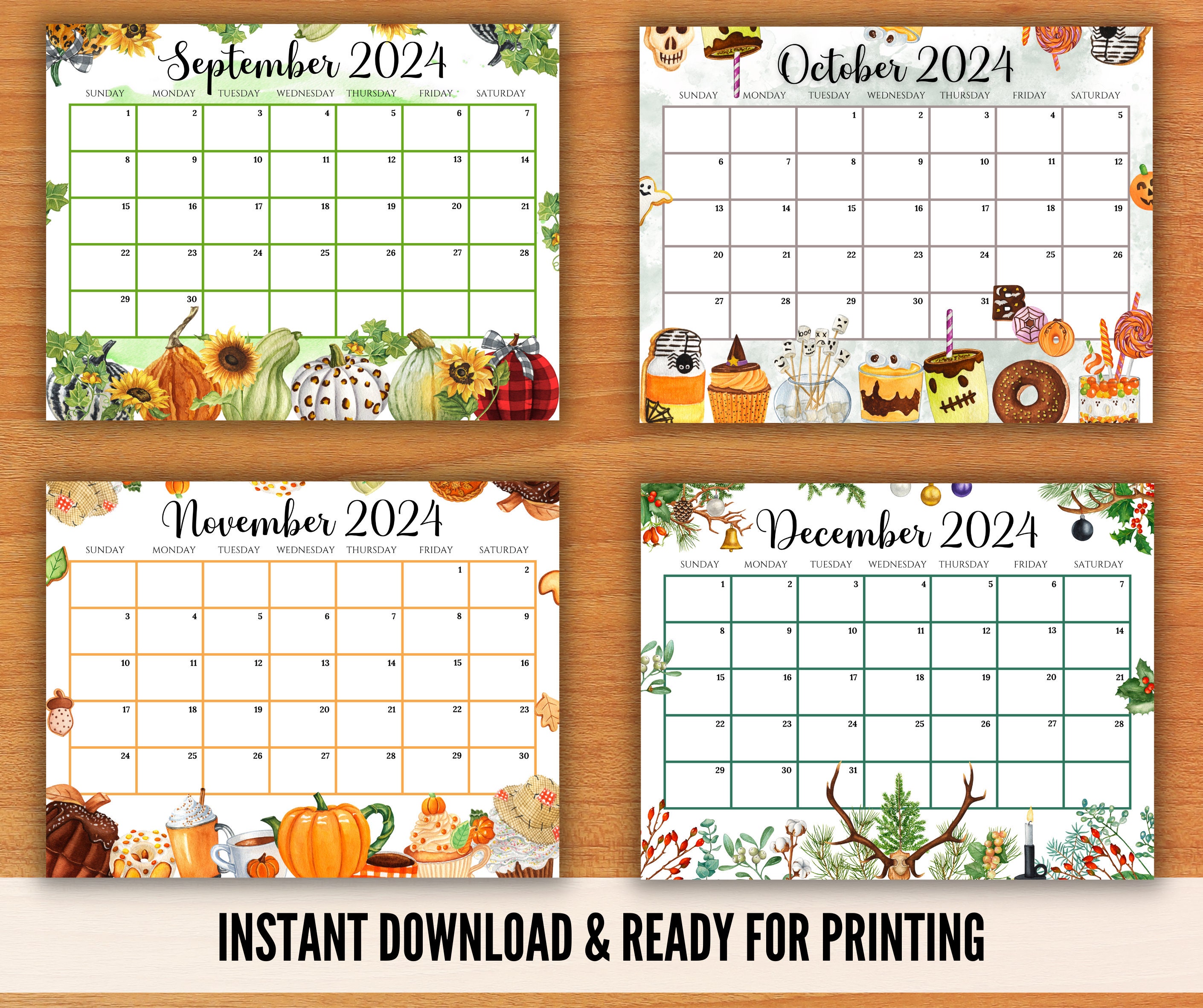 EDITABLE Watercolor Calendar 2024 Bundle Cute Printable - Etsy Norway
