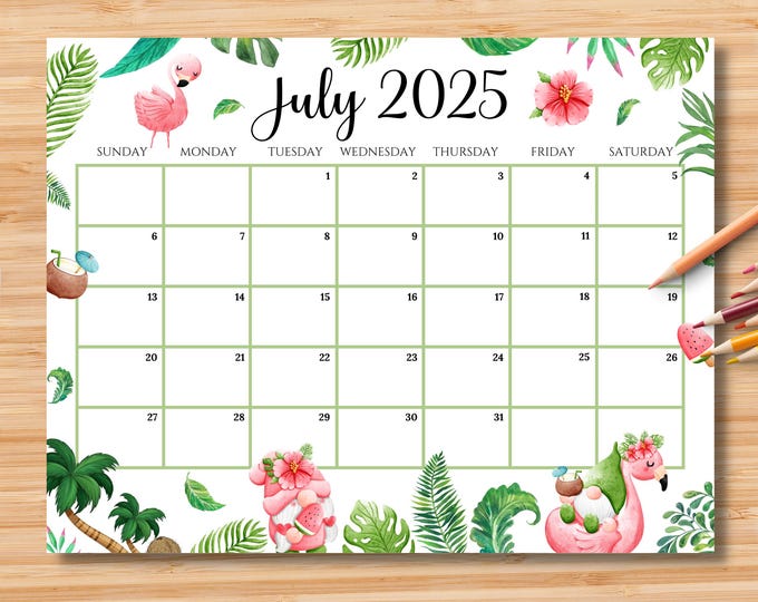 EDITABLE July 2025 Calendar, Beautiful Colorful Summer, Monthly Planner ...