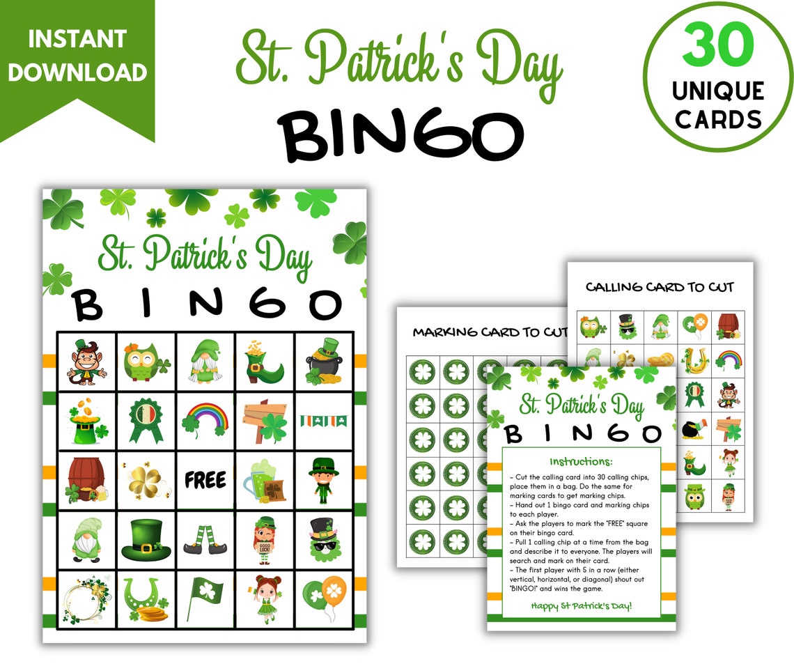Printable St. Patrick's Day Bingo 30 Unique Bingo Cards | Etsy