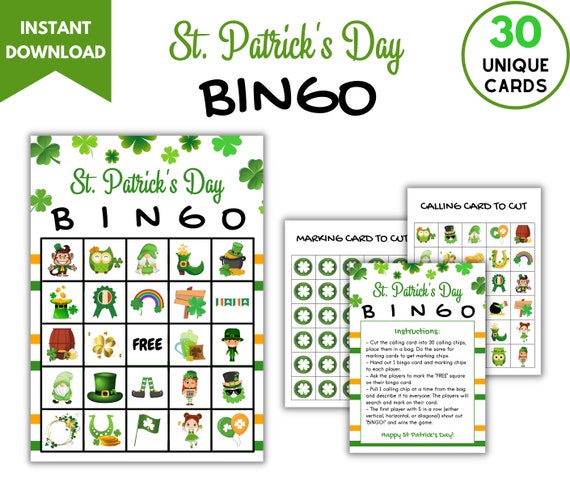 Printable St. Patrick's Day Bingo 30 Unique Bingo Cards - Etsy