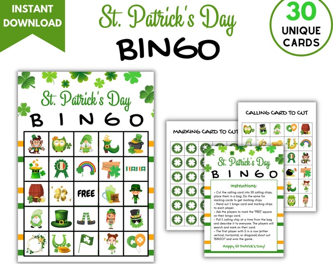 Printable St. Patrick's Day Bingo 30 Unique Bingo Cards - Etsy