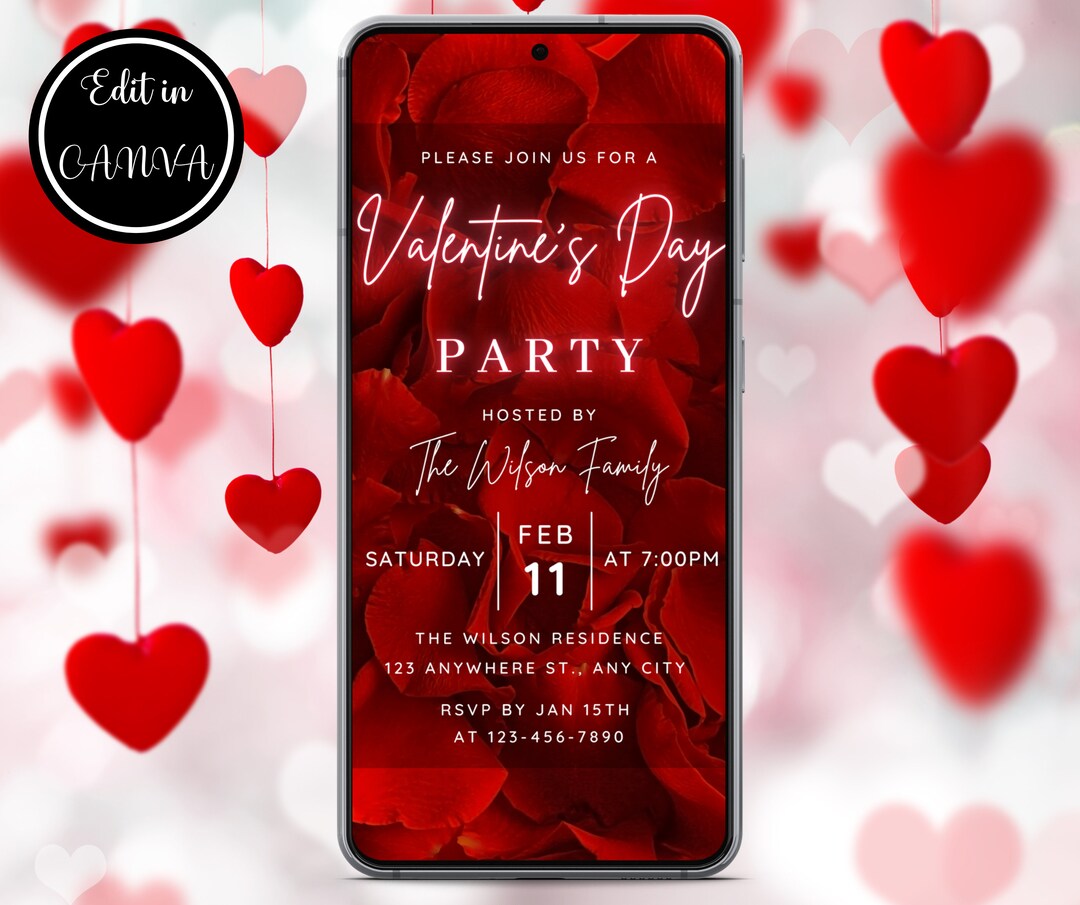 Editable Digital Valentine Invitation, Electronic Valentine Party ...