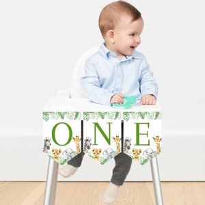 High Chair ONE Birthday Banner, Safari Animals Wild One First Birthday ...