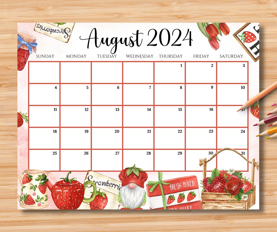 EDITABLE August 2024 Calendar, Beautiful Colorful Summer With Cute ...