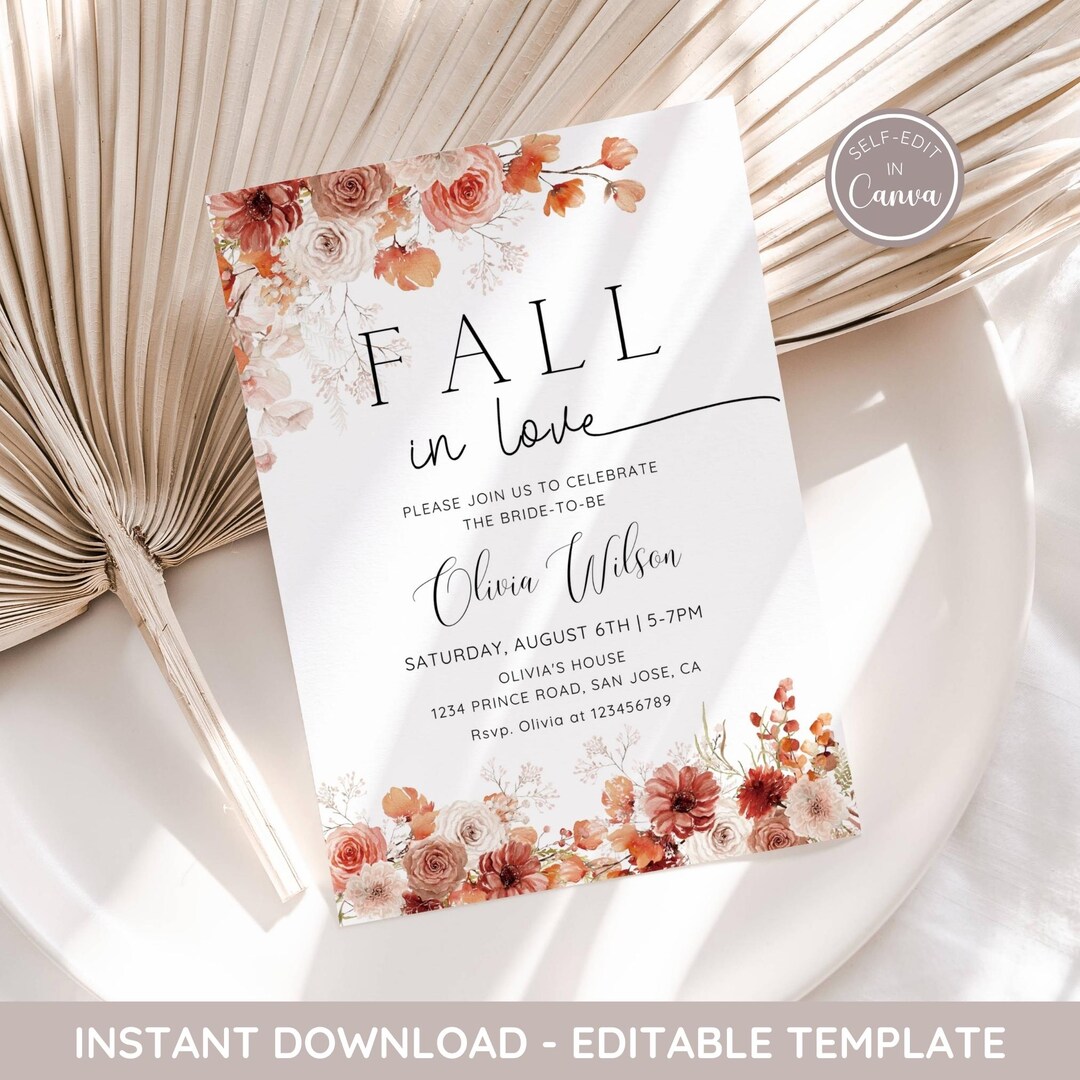 Fall in Love Bridal Shower Invitation Autumn Floral Bridal Shower ...