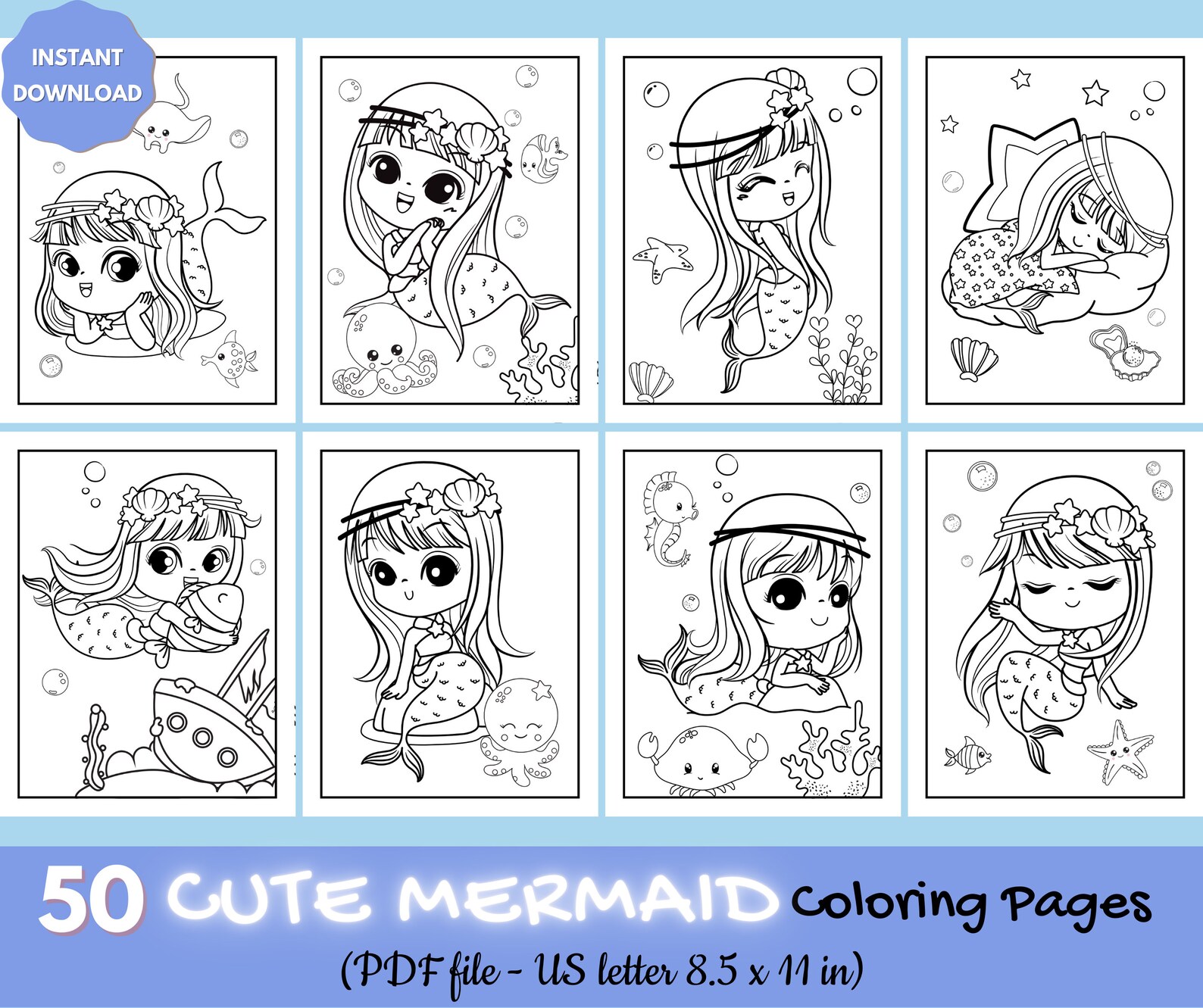 50 Printable Cute Mermaid Coloring Pages for Kids Boys - Etsy