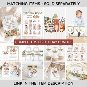 Woodland Wild One 1st Birthday Photo Poster, First Year Milestone Board ...