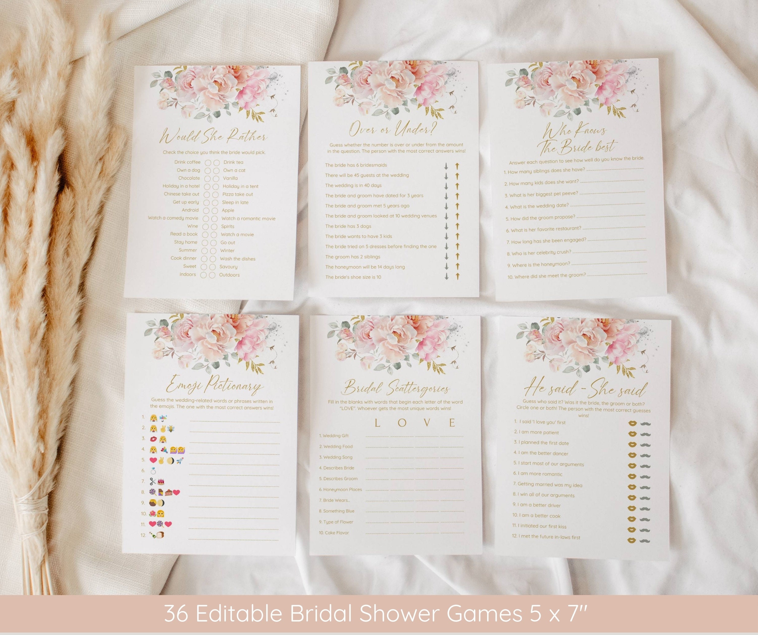 Blush Floral Bridal Shower Bundle, Pink Wedding Shower Invitation ...