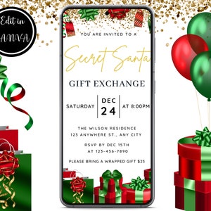 Editable Secret Santa Gift Exchange Invitation, Digital Gift Exchange ...