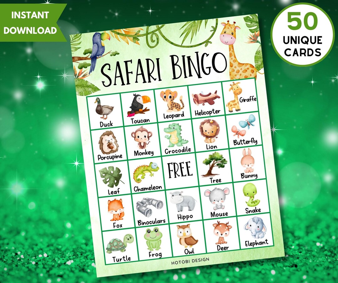 50 Safari Bingo Game Cards, Jungle Baby Shower, Safari Wild Birthday ...