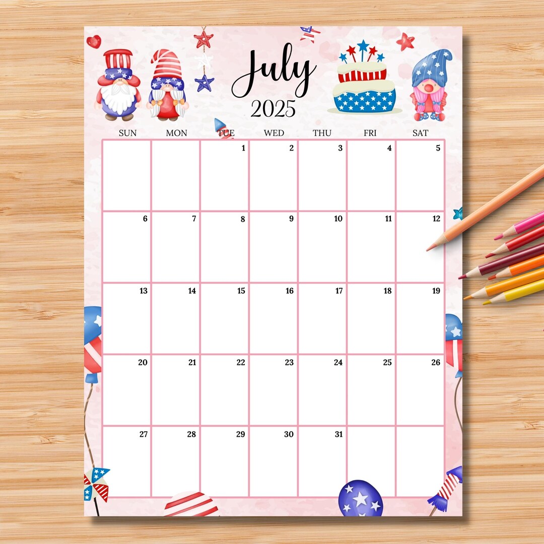 EDITABLE July 2025 Calendar (vertical / Portrait), Independence Day ...