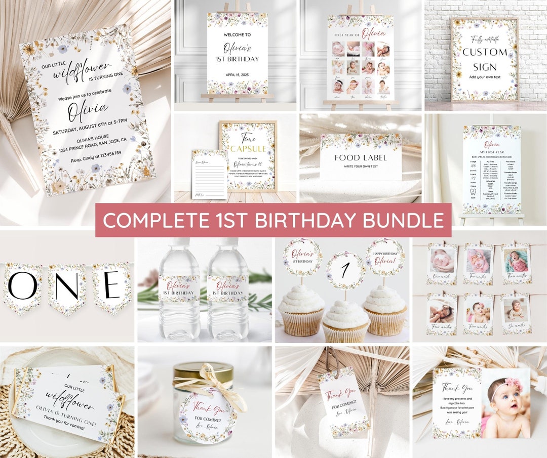 Wildflower Birthday Invitation Bundle, Wildflower First Birthday ...