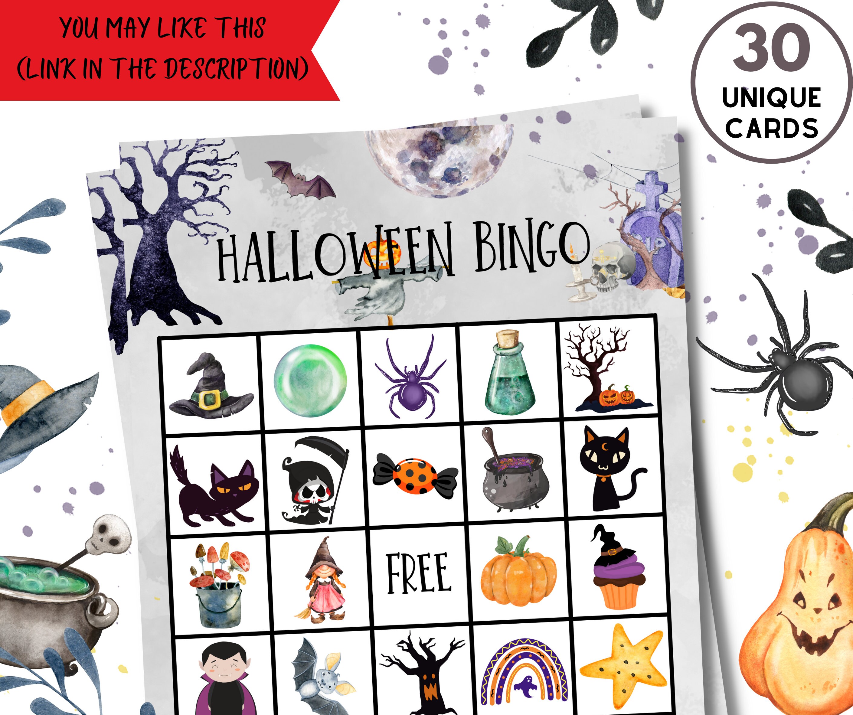 Printable Halloween Bingo, 30 Unique Halloween Bingo Cards, Happy ...