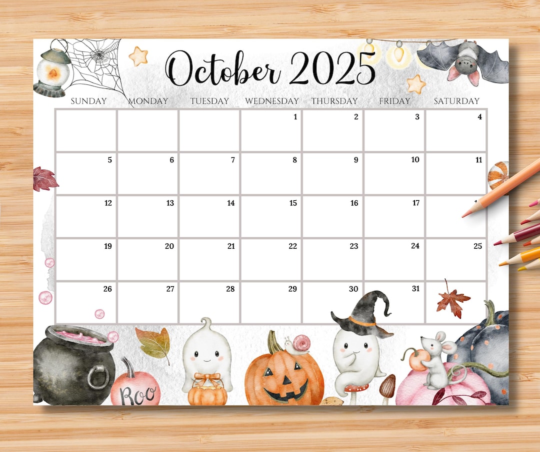 EDITABLE October 2025 Calendar, Cute Spooky Halloween 2025 Planner ...