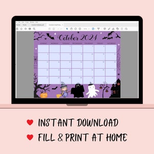 EDITABLE October 2024 Calendar, Spooky Halloween Printable Monthly ...