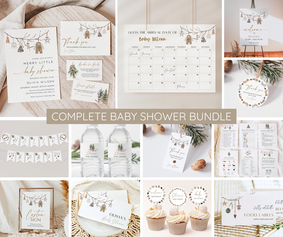 Merry Little Baby Shower Bundle, Christmas Baby Shower Invitation ...