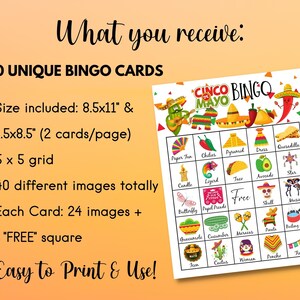 Cinco De Mayo Bingo Game, 50 Unique Bingo Cards W/labels, Mexican ...