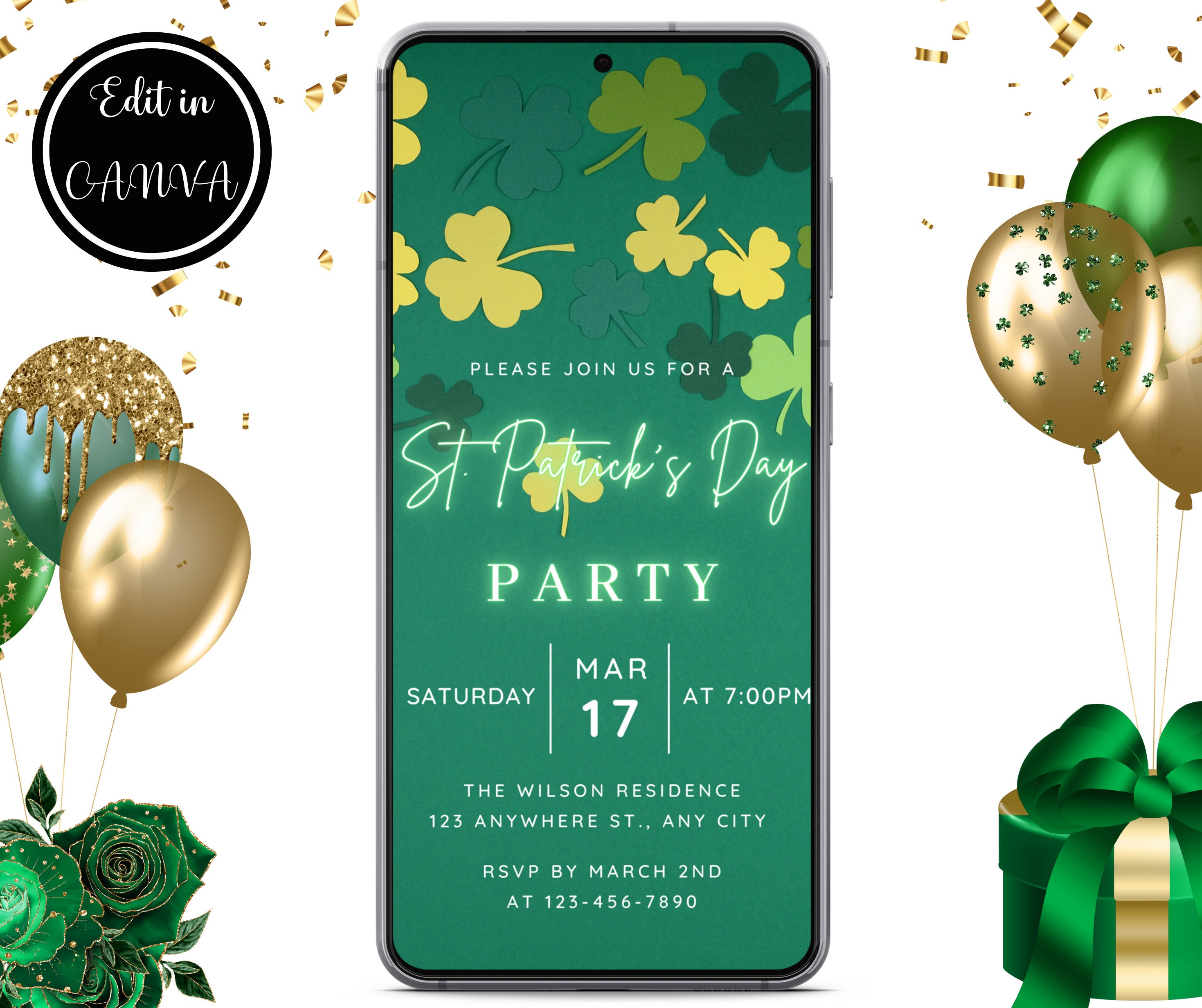 Editable Digital St Patrick's Day Invitation, Eat Drink & Be Irish, St ...
