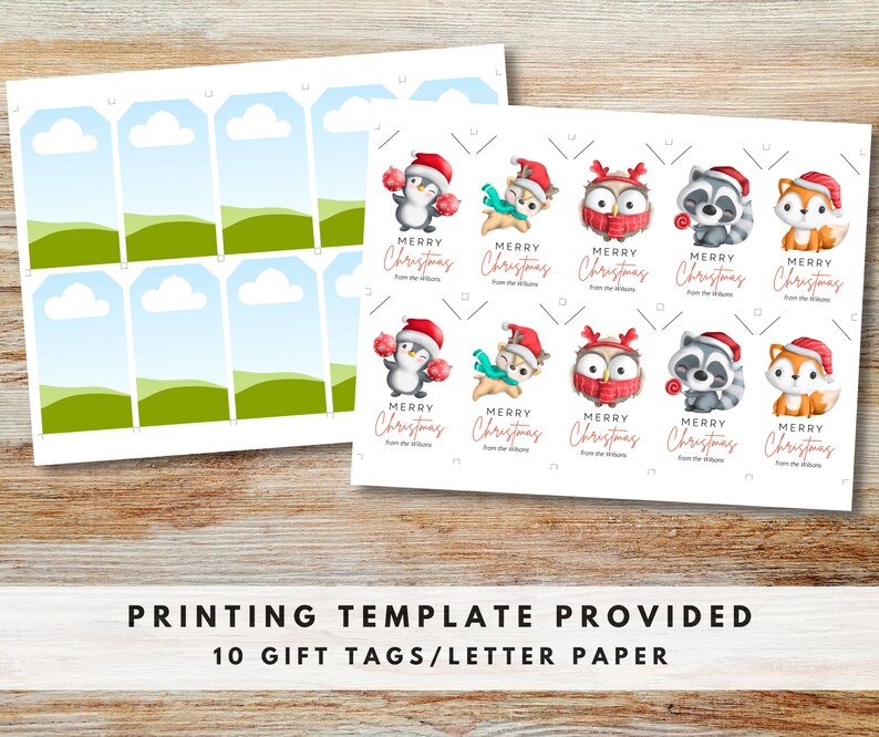 EDITABLE Christmas Gift Tag, Cute Cartoon Holiday Gift Tag Template ...