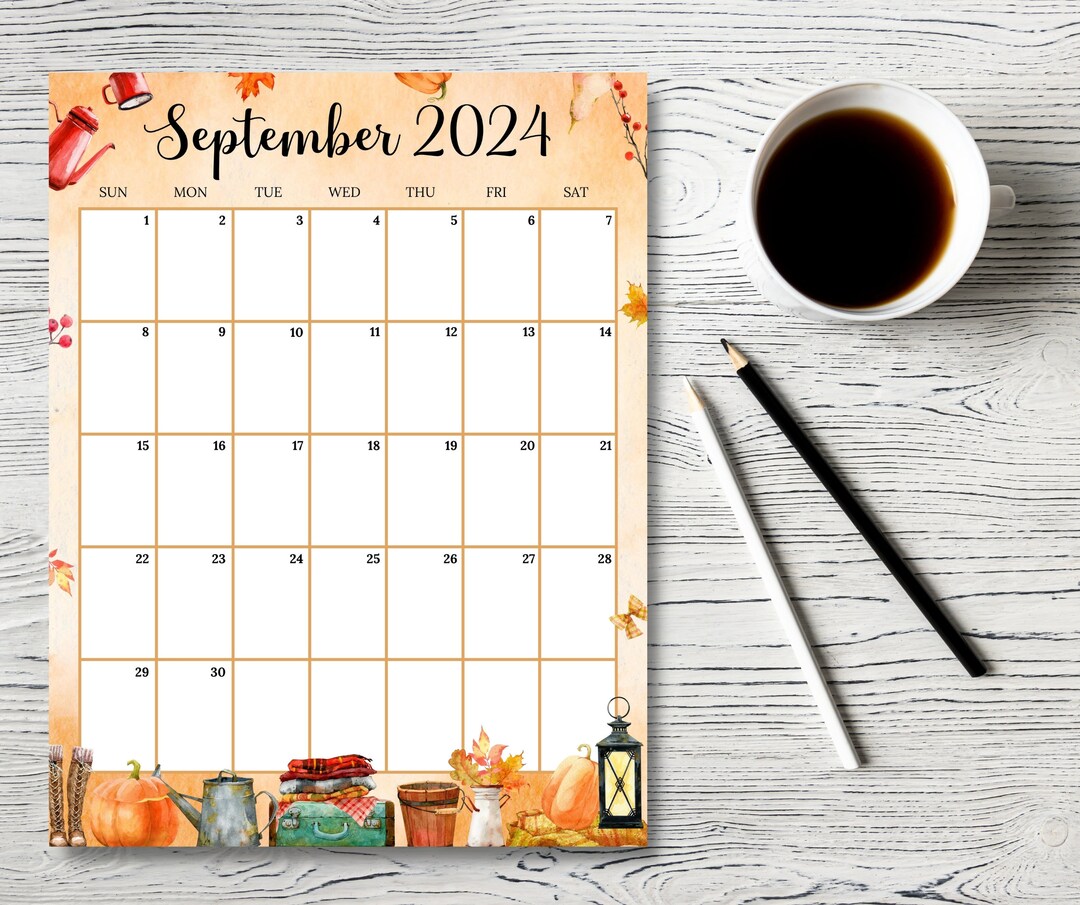 EDITABLE September 2024 Calendar vertical/portrait, Cozy Fall Autumn ...