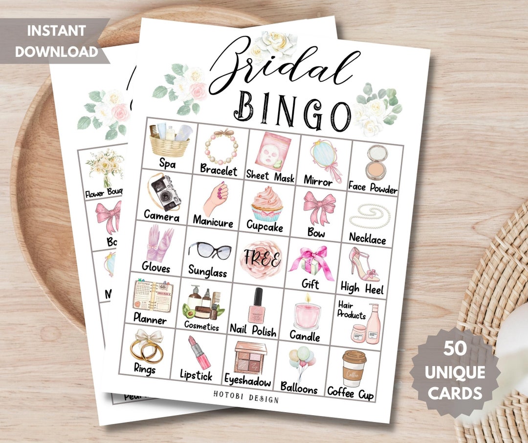 50 Bridal Shower Bingo Cards, Bridal Bingo Game, Bridal Shower Game ...